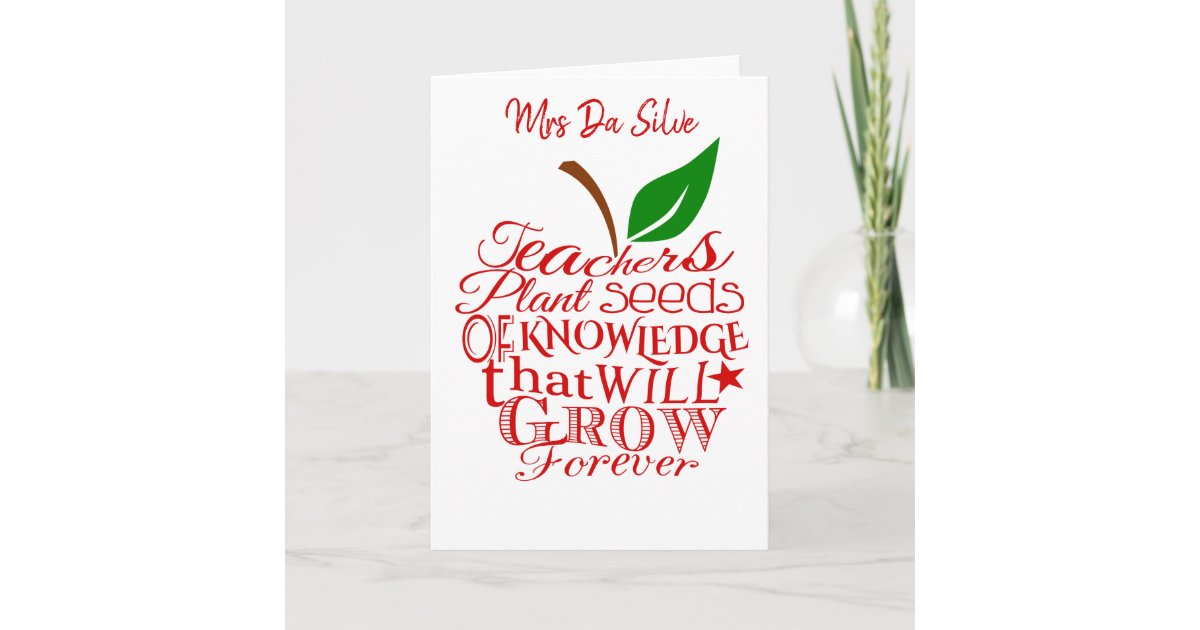 Teacher thank you apple plant seeds knowledge card | Zazzle