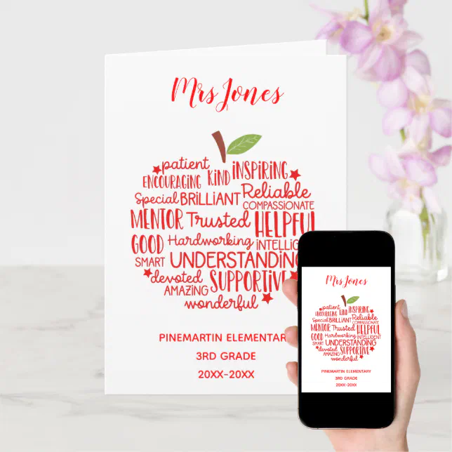 teacher thank you retirement word art apple card | Zazzle