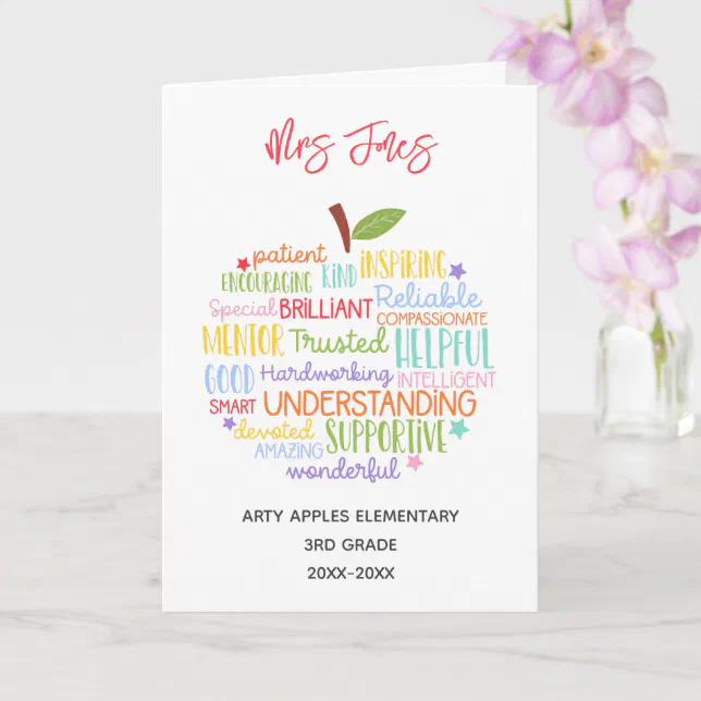 teacher thank you retirement word art apple card | Zazzle