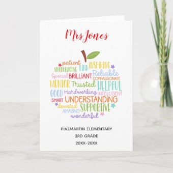 teacher thank you retirement word art apple card | Zazzle