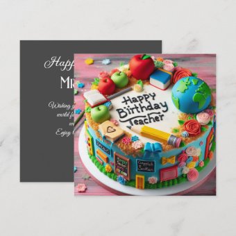 TEACHER THEMED BIRTHDAY CAKE CARD | Zazzle