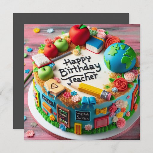 TEACHER THEMED BIRTHDAY CAKE CARD | Zazzle