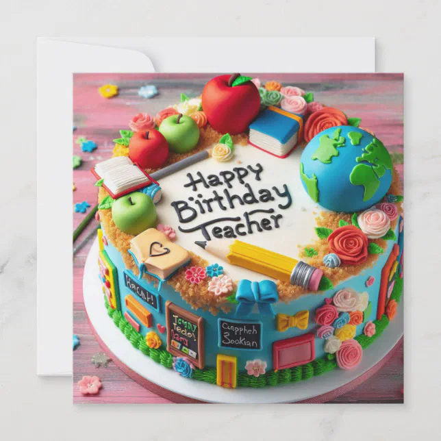 TEACHER THEMED BIRTHDAY CAKE CARD | Zazzle