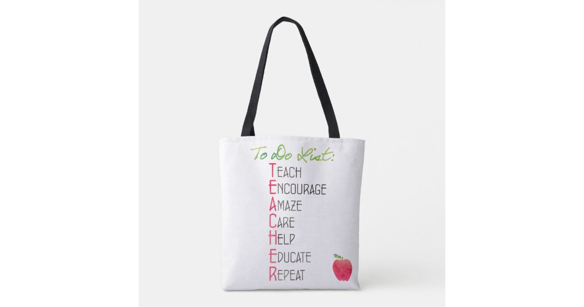 Teacher To do List Apple Watercolor Typography Tote Bag | Zazzle