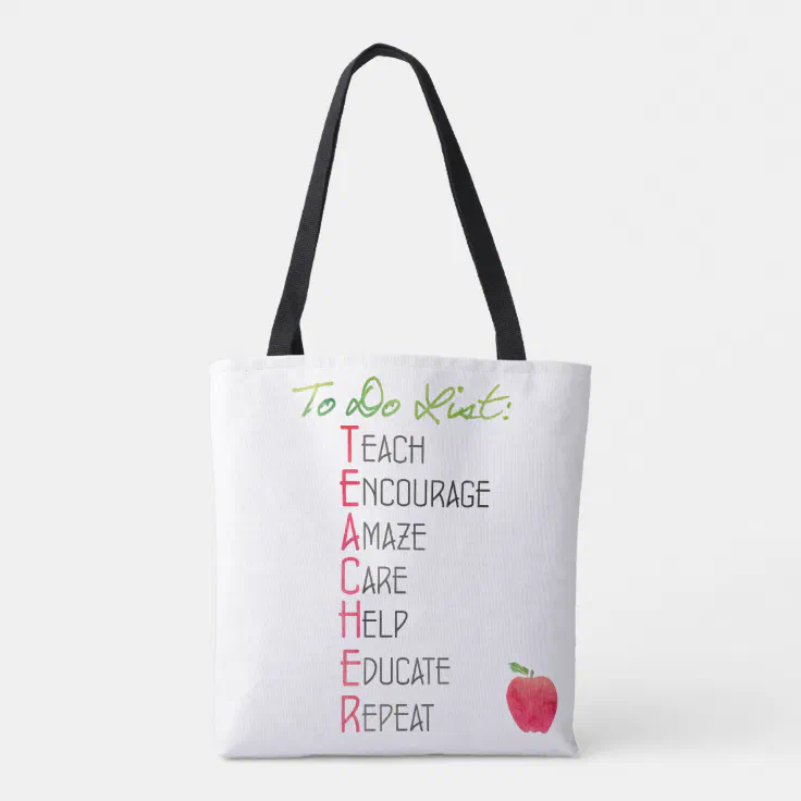 Teacher To do List Apple Watercolor Typography Tote Bag | Zazzle