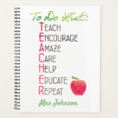 Teacher To Do List Personalized Watercolor Apple Planner | Zazzle