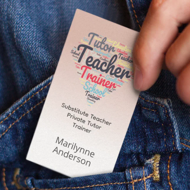 Teacher Tutor Pink Word Cloud Business Card | Zazzle
