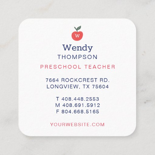 Teacher & Tutor School Supplies Icon Illustrations Square Business Card ...