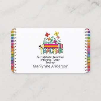 Teacher Tutor Trainer Rainbow Pencils Business Card | Zazzle