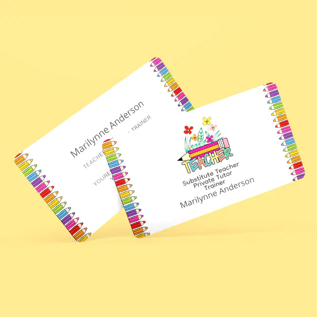 Teacher Tutor Trainer Rainbow Pencils Business Card | Zazzle