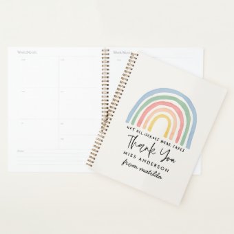 Teacher watercolor rainbow cute modern planner | Zazzle
