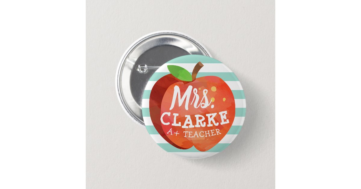 Teacher's Apple | Custom Name Button | Zazzle