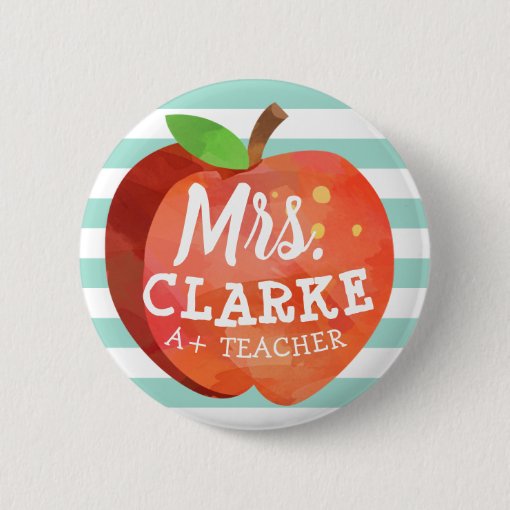Teacher's Apple | Custom Name Button | Zazzle