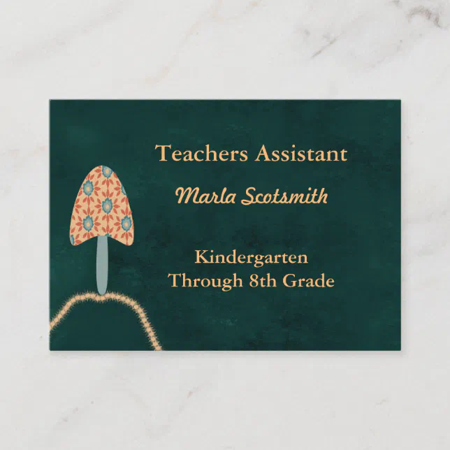 Teachers Assistant Dark Green with Orange Business Card | Zazzle