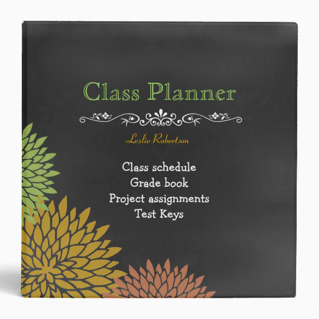 Teacher's Floral Chalkboard Custom Binder | Zazzle