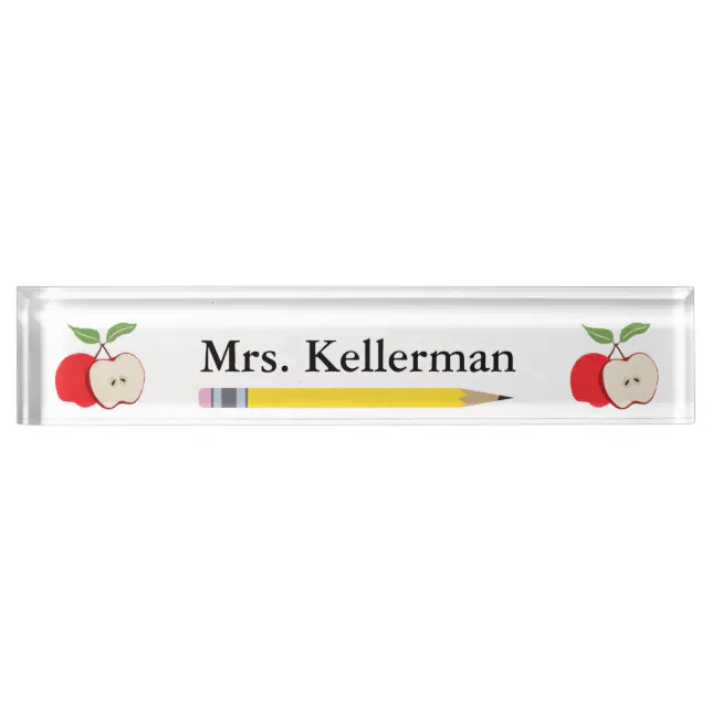 Teacher's Name with Apples and Pencil Desk Name Plate | Zazzle