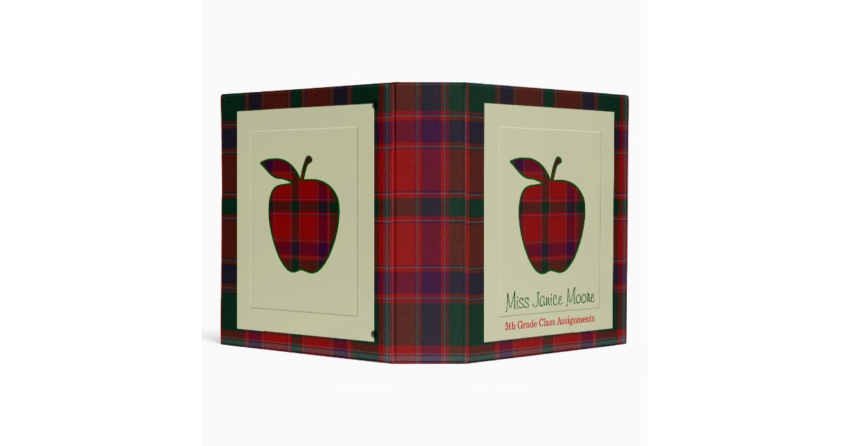 Teacher's Plaid Apple Binder | Zazzle