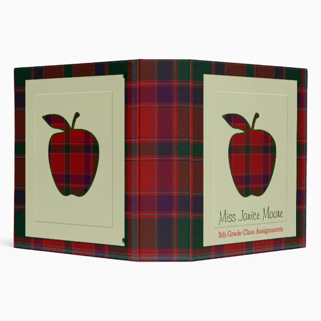 Teacher's Plaid Apple Binder | Zazzle