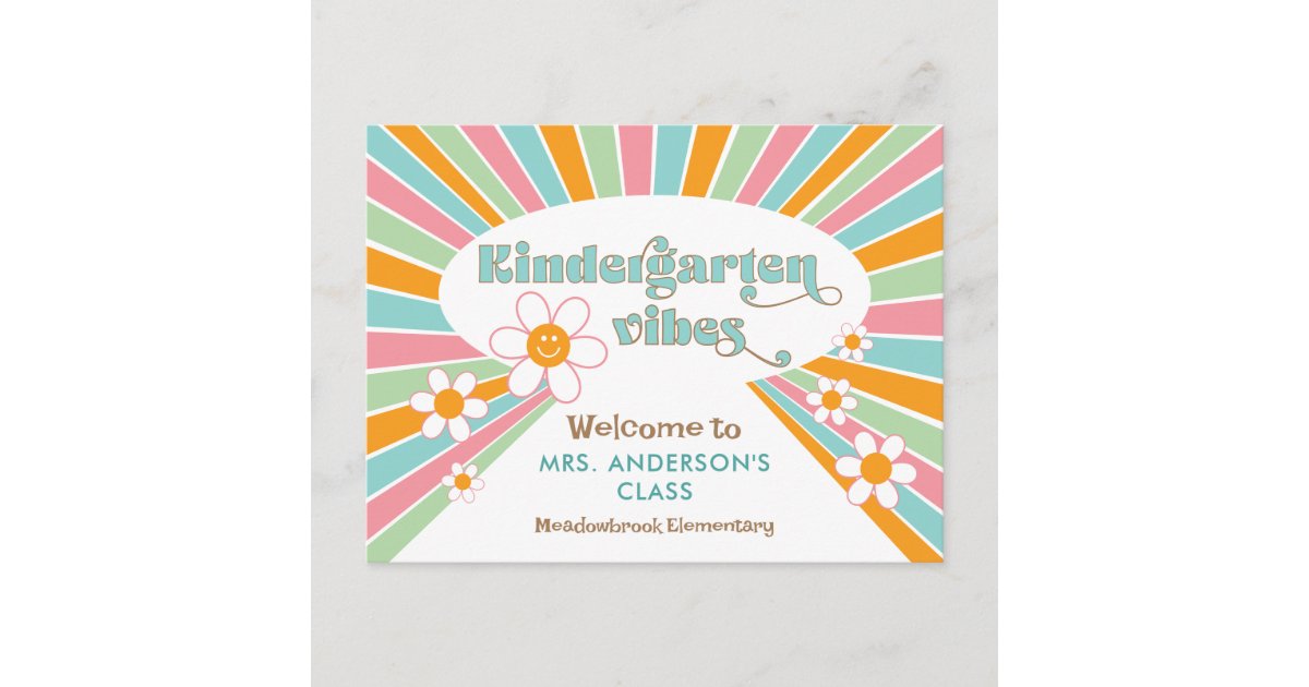 Teacher's Welcome to Kindergarten 70s Retro Postcard | Zazzle