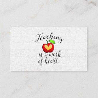 Teaching is a Work of Heart Teacher Appreciation Business Card | Zazzle