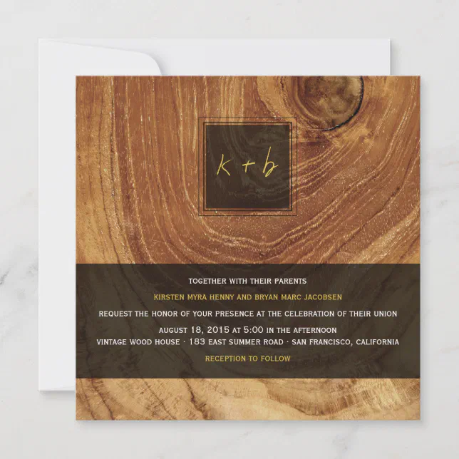 Teak Wood Grain Wooden Old Rustic Texture Wedding Invitation | Zazzle