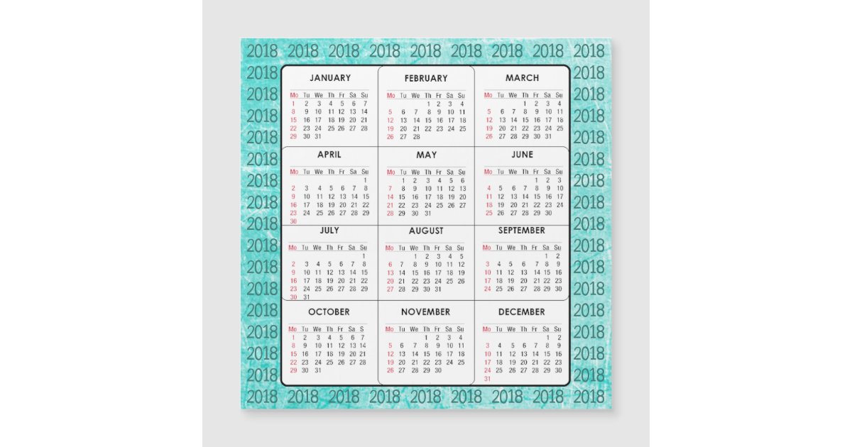 Teal 2018 Calendar Square Magnetic Card | Zazzle