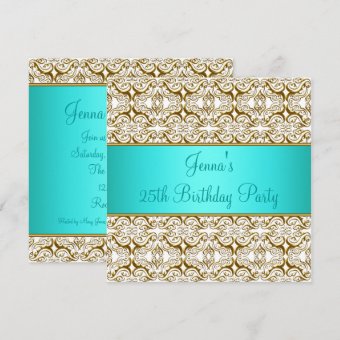 Teal 25th Birthday Party Invitation Teal Blue 25th | Zazzle