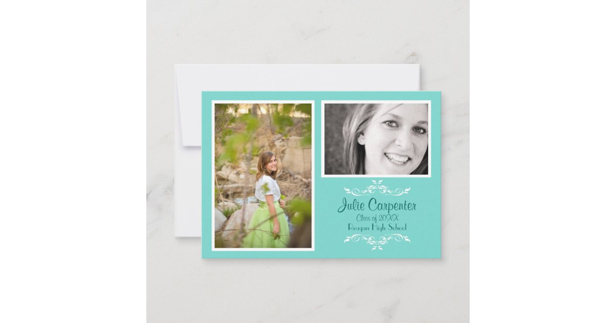 Teal 2 Photo Simple Collage -3x5 Grad Announce Invitation | Zazzle