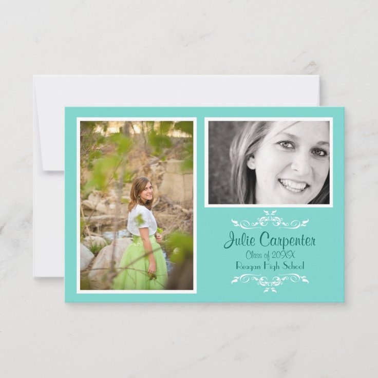 Teal 2 Photo Simple Collage -3x5 Grad Announce Invitation | Zazzle