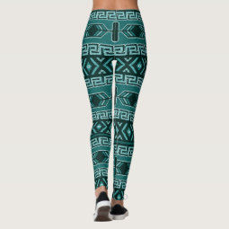 Teal And Black Aztec Pattern Leggings | Zazzle