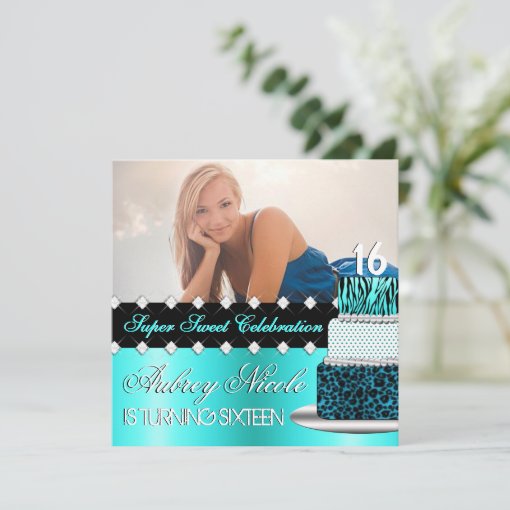 Teal and Black Chic Cake Photo Invitation | Zazzle