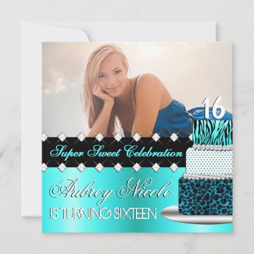 Teal and Black Chic Cake Photo Invitation | Zazzle