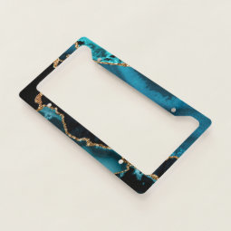 Teal and Faux Gold Glitter Marble Agate License Plate Frame | Zazzle