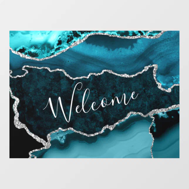 Teal and Faux Silver Glitter Marble Agate Window Cling | Zazzle