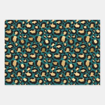 Teal and Gold African Animal Print Wrapping Paper Sheets | Zazzle