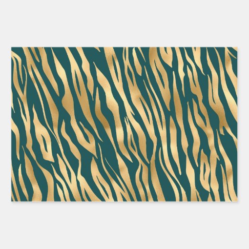Teal and Gold African Animal Print Wrapping Paper Sheets | Zazzle