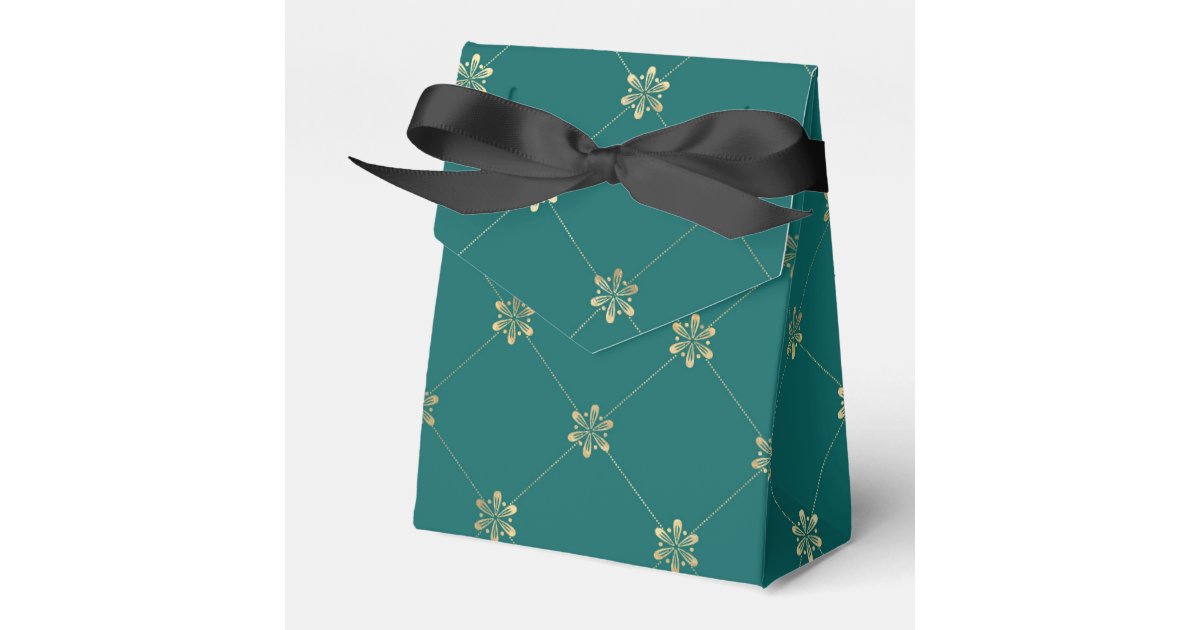 Teal and Gold Floral Lattice Pattern Favor Boxes | Zazzle