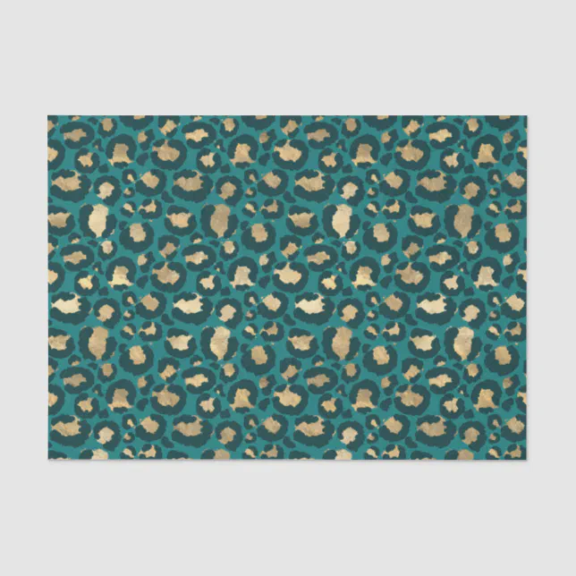 Teal and Gold Foil Leopard Spots Tissue Paper | Zazzle
