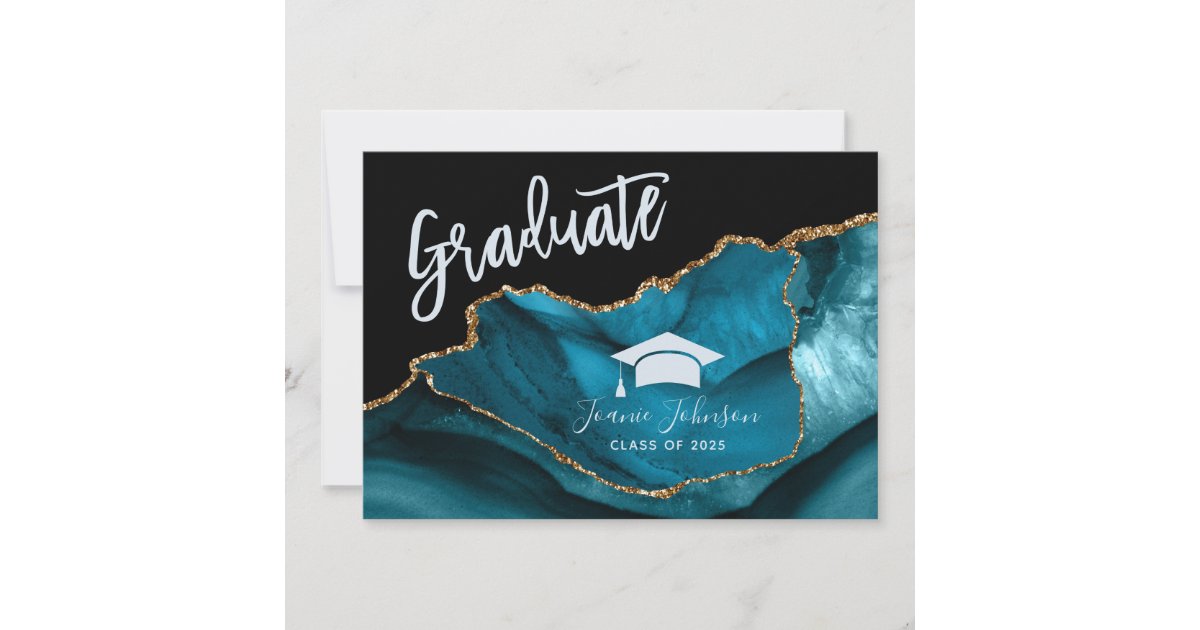 Teal and Gold Glitter Graduation Party Invitation | Zazzle