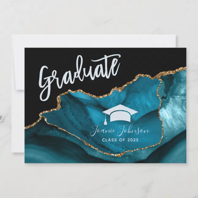 Teal and Gold Glitter Graduation Party Invitation | Zazzle