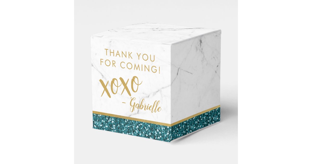 Teal and Gold Glitter Modern Marble xoxo Favor Boxes | Zazzle