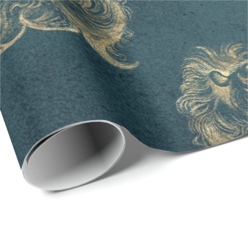 Teal and Gold Heraldic Lion Wrapping Paper | Zazzle