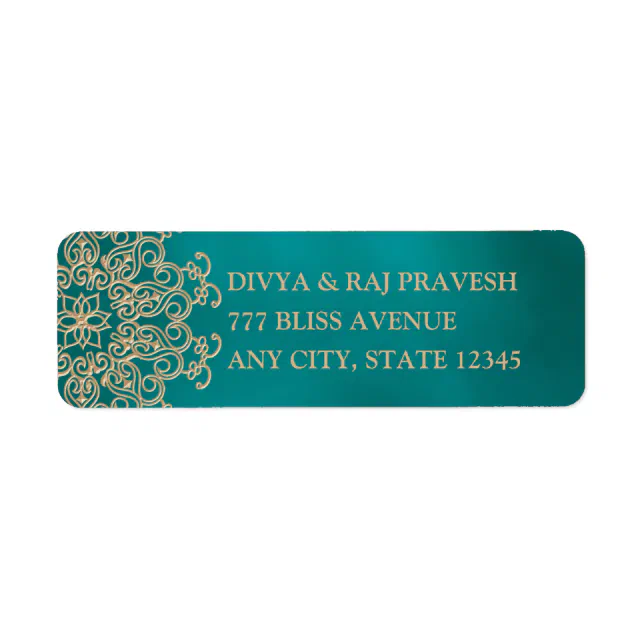 TEAL AND GOLD INDIAN INSPIRED ADDRESS LABELS | Zazzle
