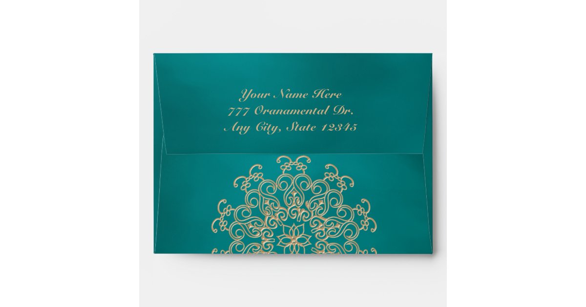 TEAL AND GOLD INDIAN STYLE ENVELOPE | Zazzle