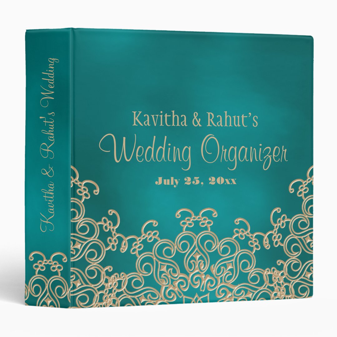 Teal and Gold Indian Style Wedding Organizer Binder | Zazzle