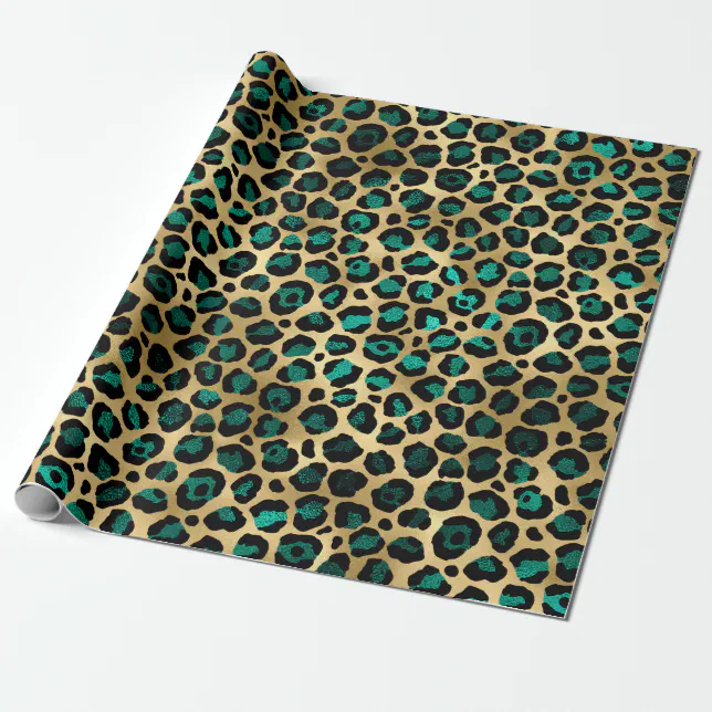 Teal and Gold Leopard Series Design 14 Wrapping Paper | Zazzle