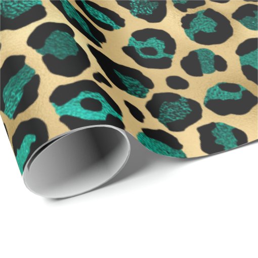 Teal and Gold Leopard Series Design 14 Wrapping Paper | Zazzle