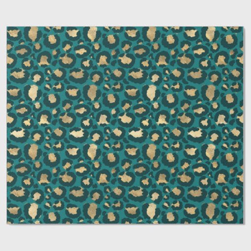 Teal and Gold Leopard Spots Wrapping Paper | Zazzle