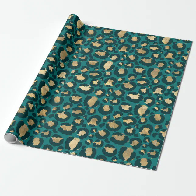 Teal and Gold Leopard Spots Wrapping Paper | Zazzle