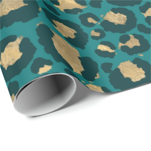 Teal and Gold Leopard Spots Wrapping Paper | Zazzle